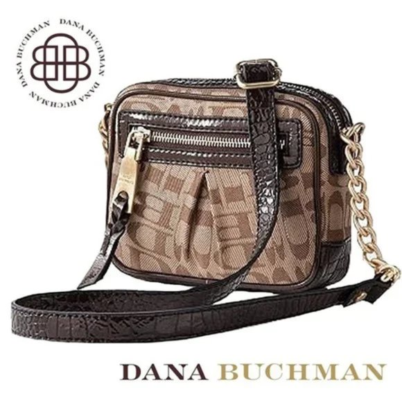 Dana Buchman | Bags | Dana Buchman Mini Kyle Brown Logo Crossbody Bag | Poshmark